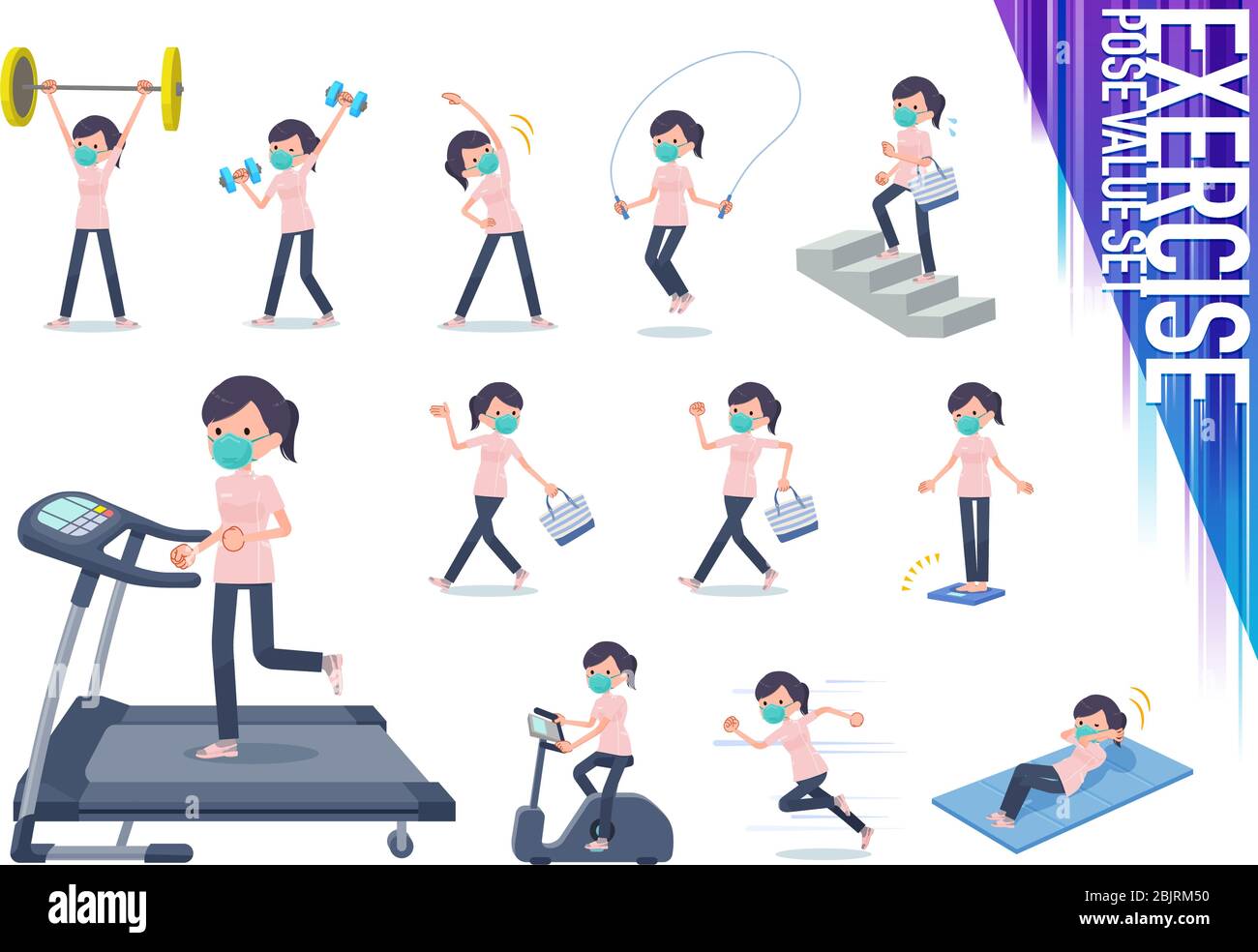 A set of Medical staff women wearing N95mask on exercise and sports ...