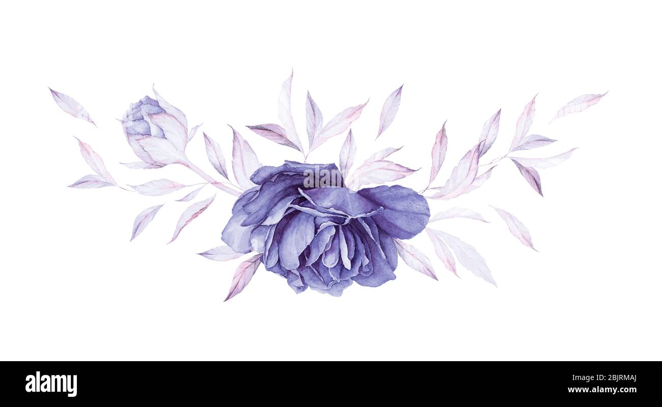 Floral composition. Blue Flower Bud. Light Blue Lush Leaves. Wedding ...