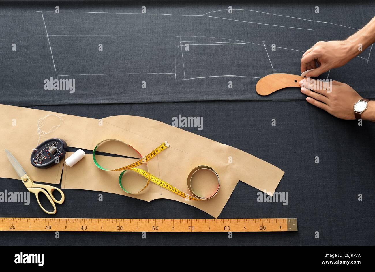 Top view tailor hands working hi-res stock photography and images - Alamy