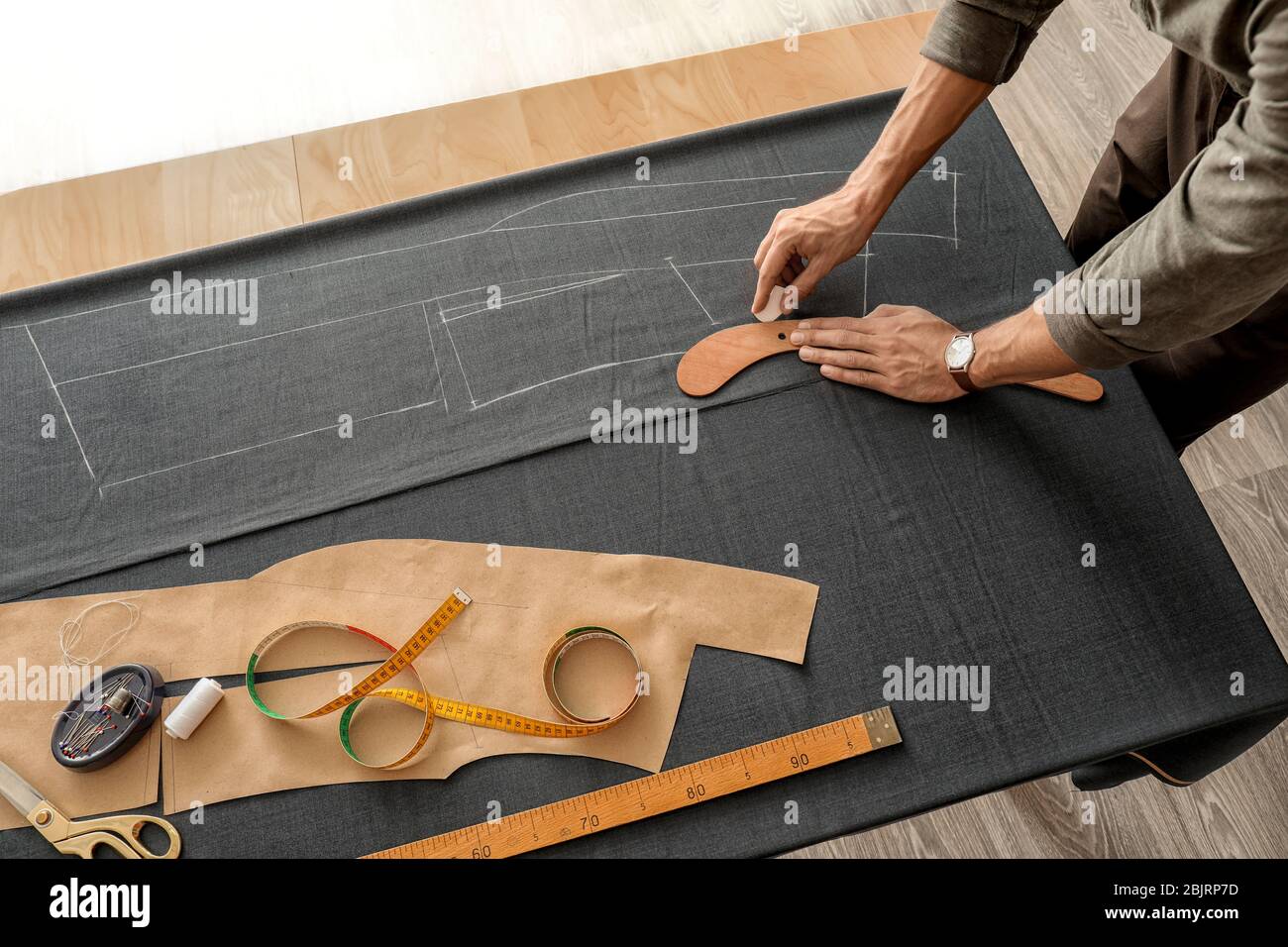 Top view tailor hands working hi-res stock photography and images - Alamy