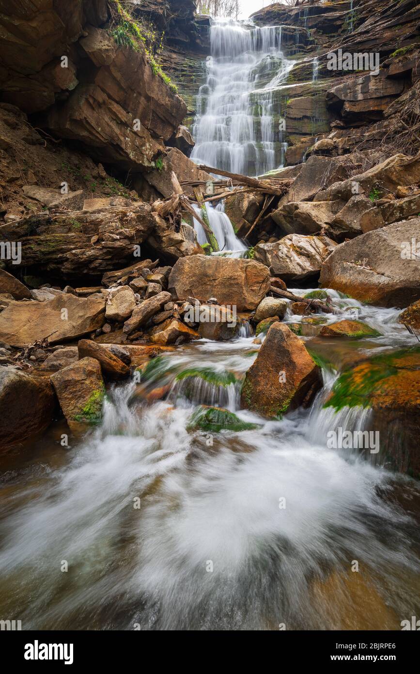 The lower falls of Butcher Branch in the New River Gorge cascade down a ...