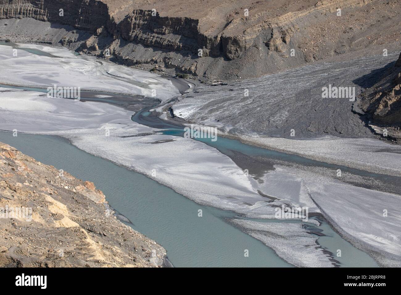 Turquoise water of Hunza river dry highland desert valley landscape ...