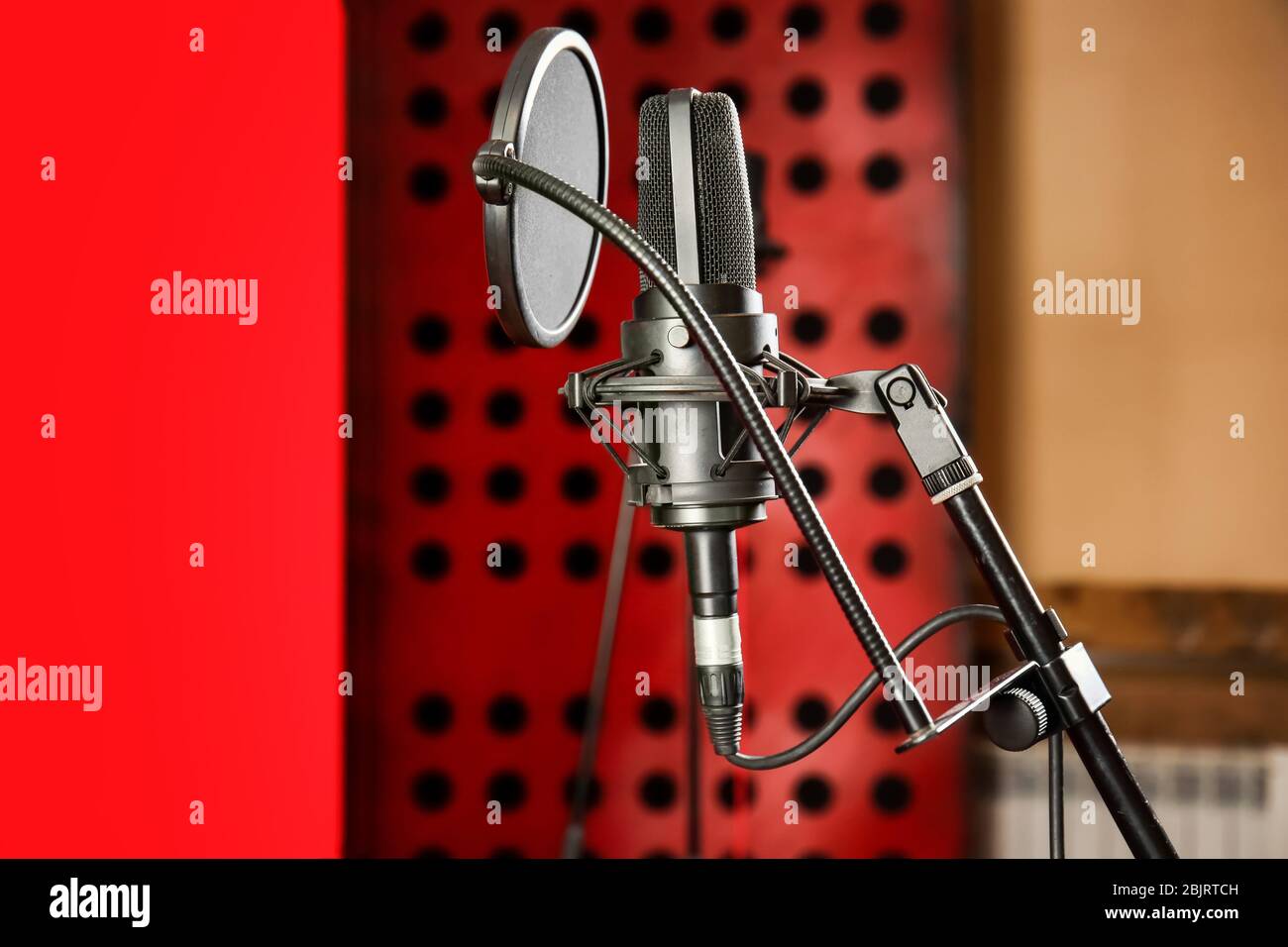 View of microphone in radio station Stock Photo - Alamy