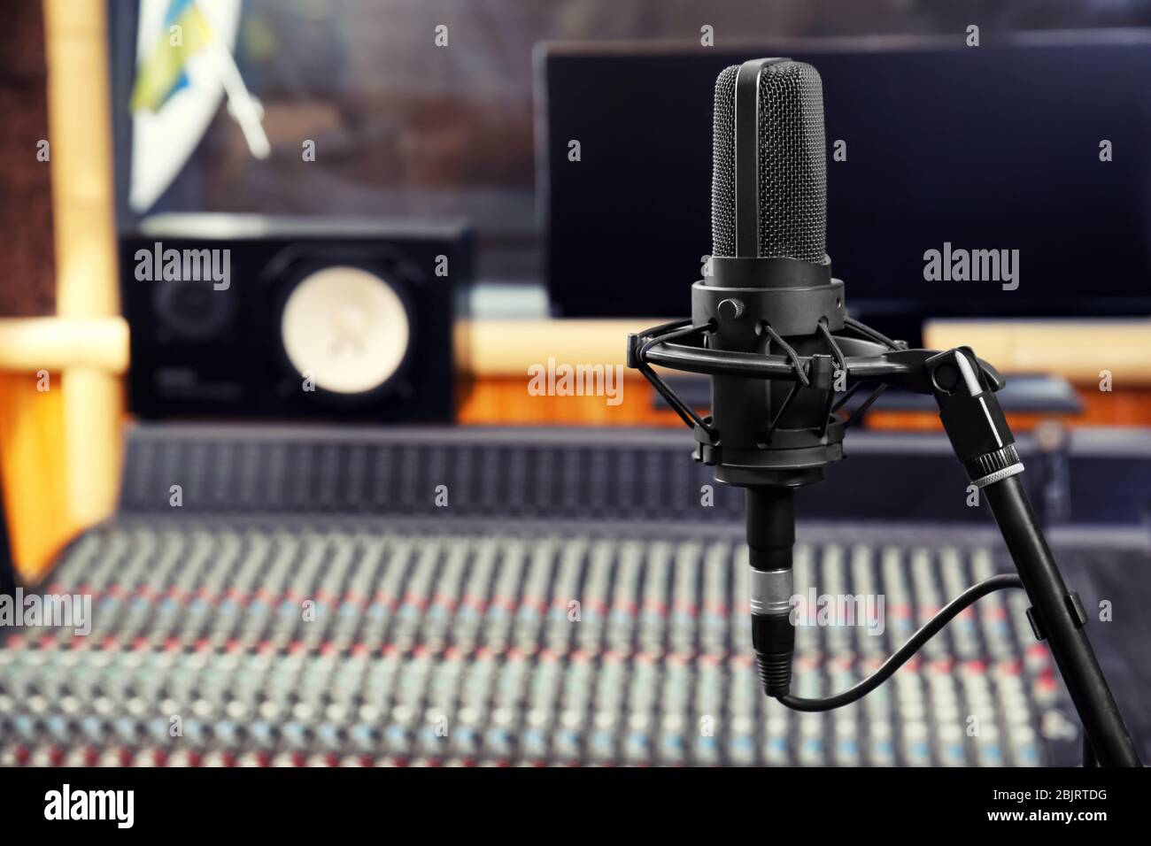 View of microphone in radio station Stock Photo - Alamy