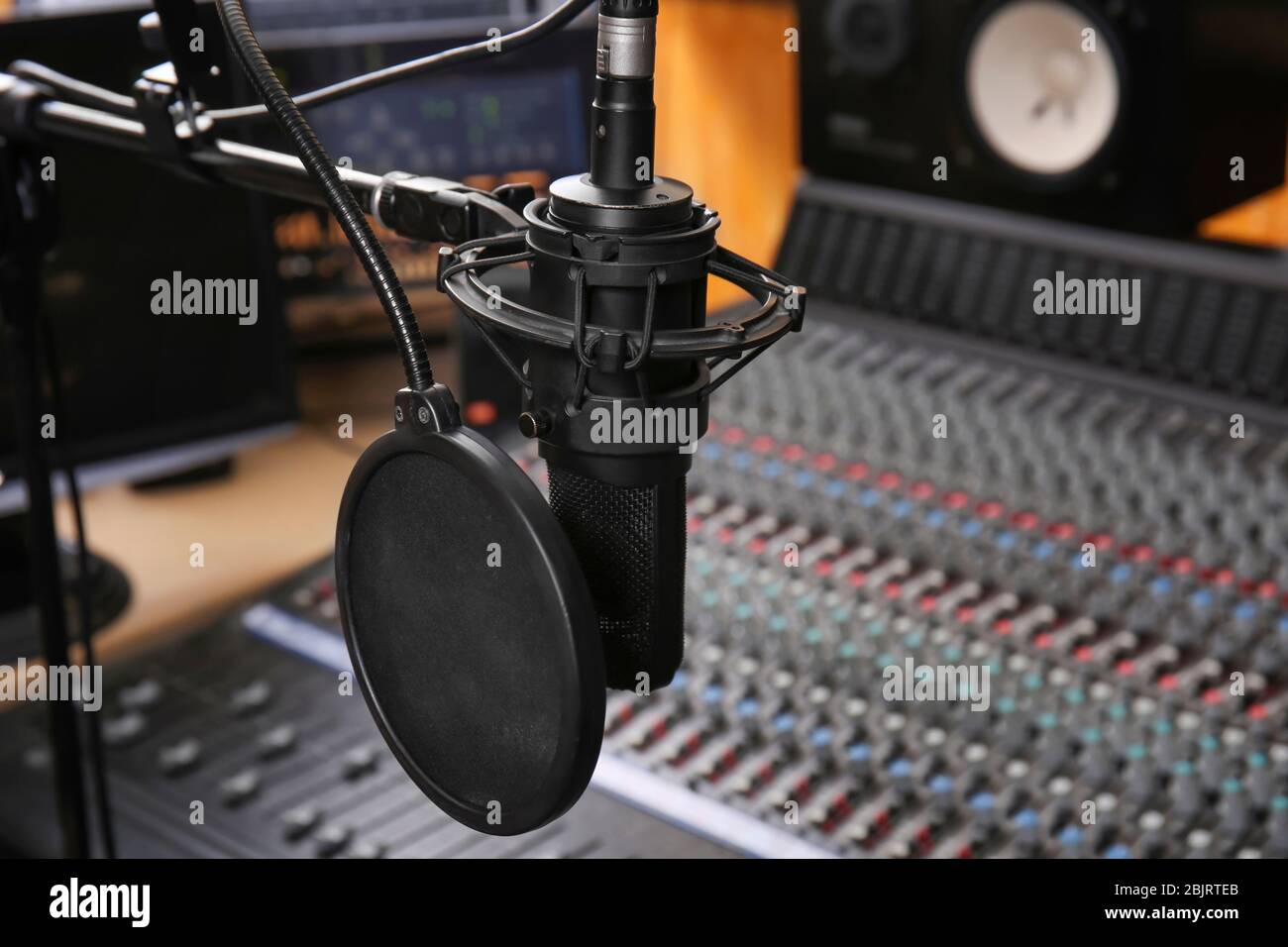 View of microphone in radio station Stock Photo - Alamy