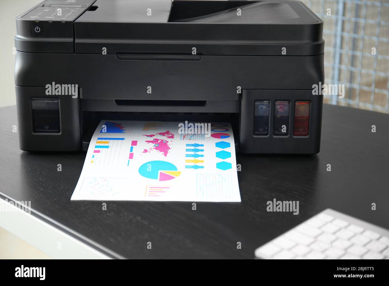 Printing document with diagrams in office, closeup Stock Photo - Alamy