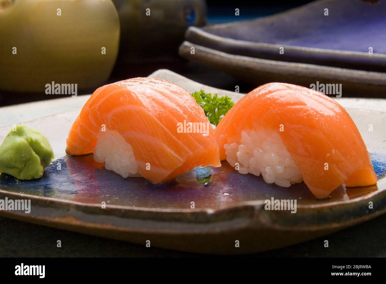 typical Japanese food in decorated and colorful dishes, Sushi and ...