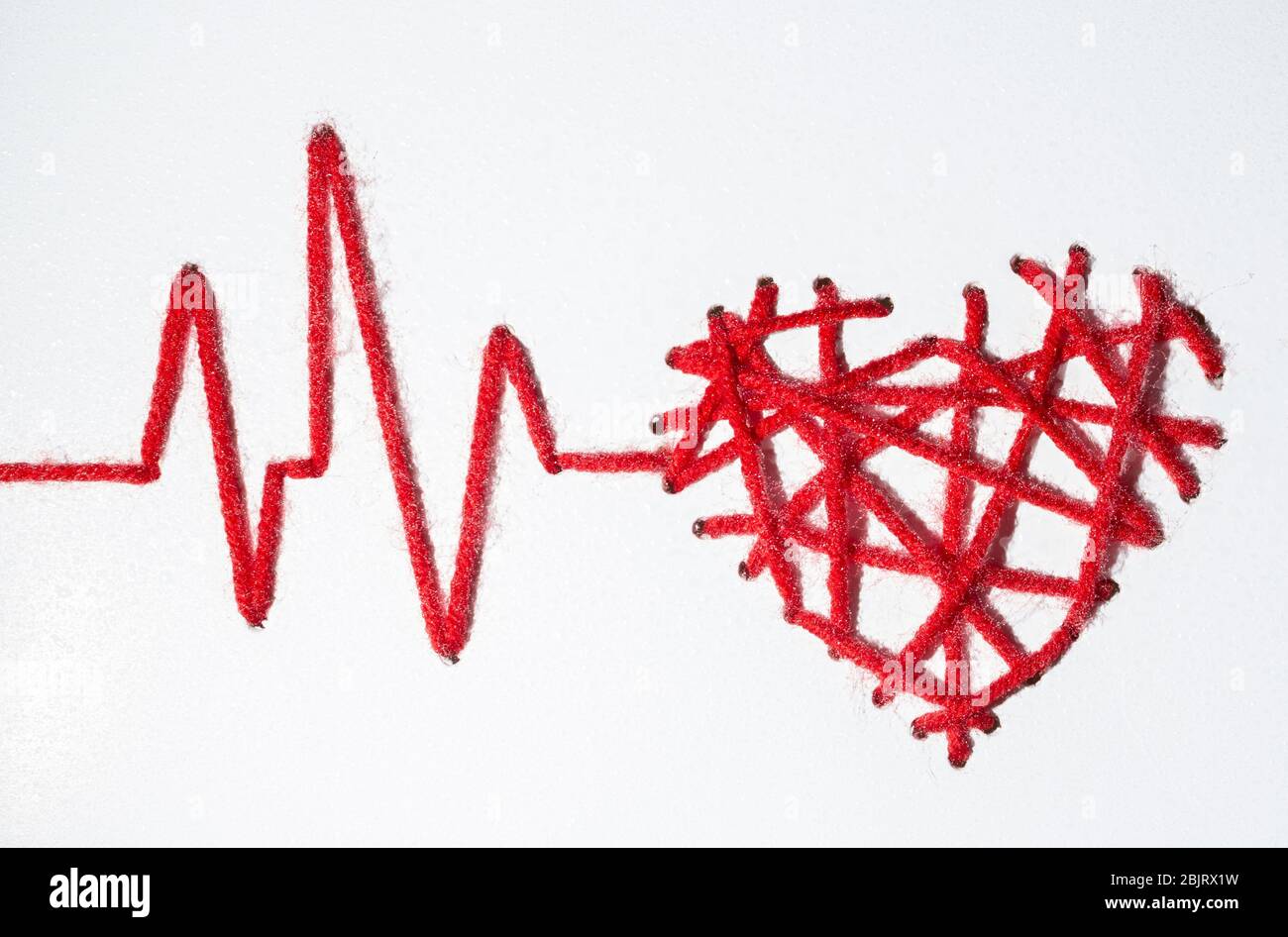 heart with pulse with drops made of red thread Valentine's Day love on ...