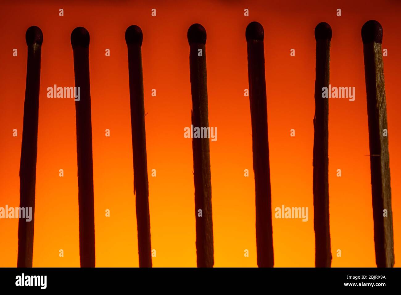 silhouette of seven matches with a red head in a row on a Lush Lava ...