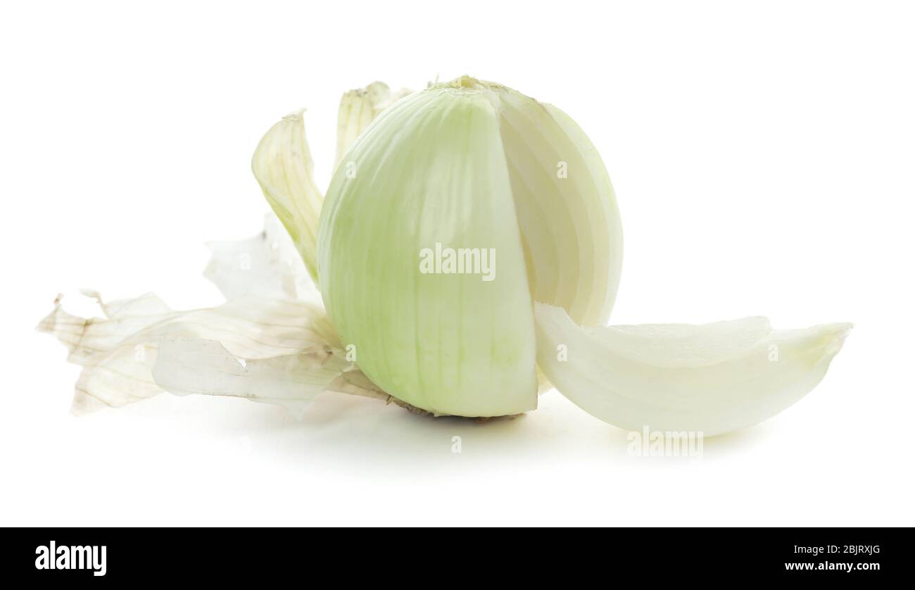 Fresh cut onion on white background Stock Photo - Alamy
