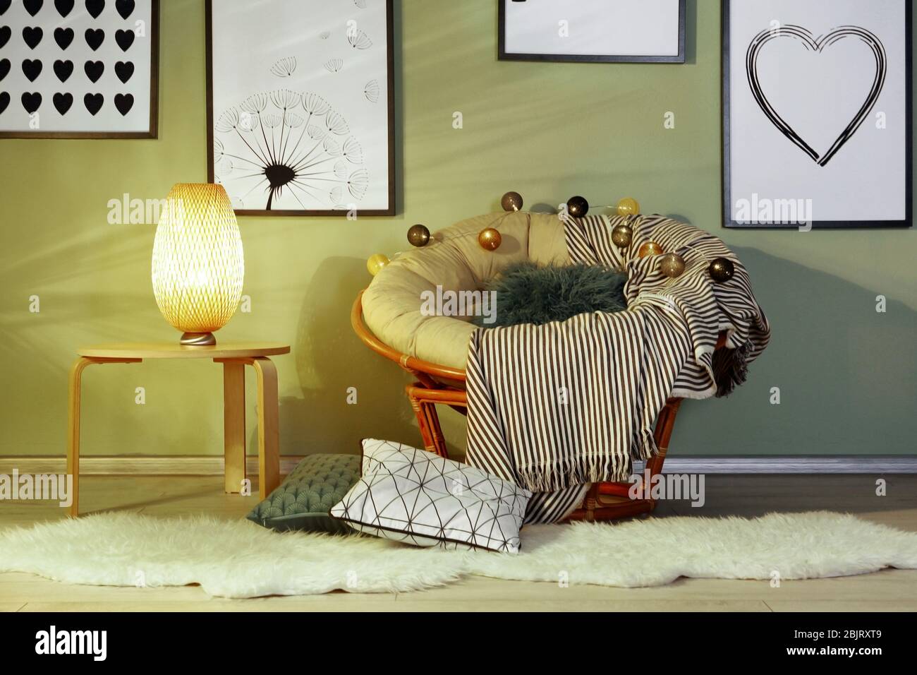 Cozy interior of room with lounge round chair Stock Photo - Alamy