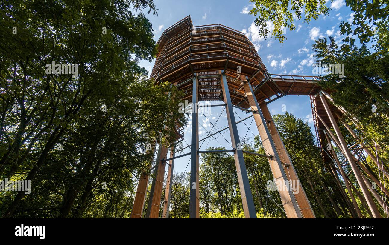 View tower at Saarschleife (river Saar loop) in Mettlach, Saarland ...
