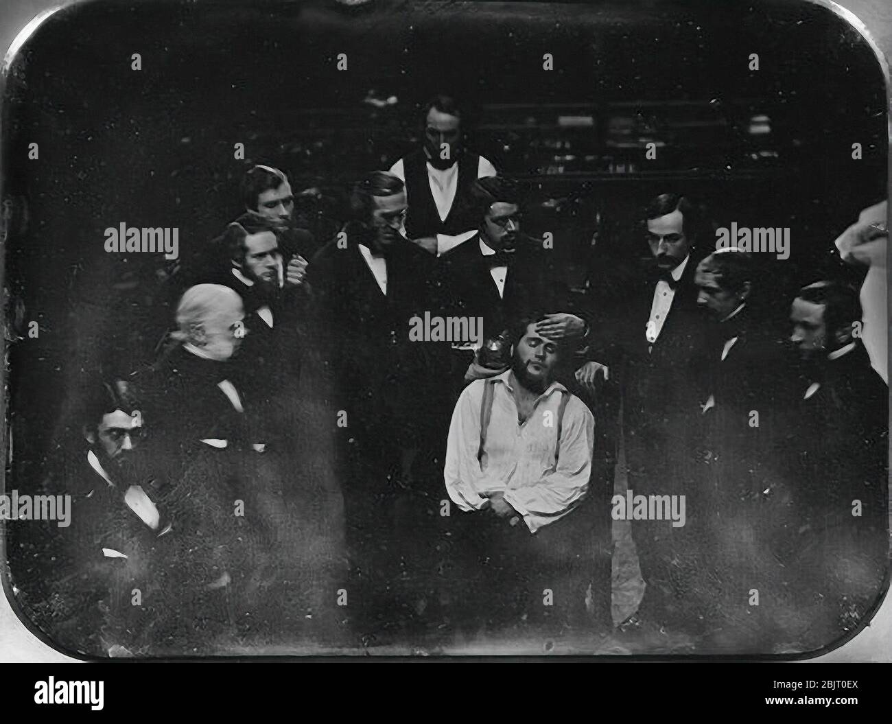 daguerreotype, taken in 1847 shows a team of doctors in Boston giving ...