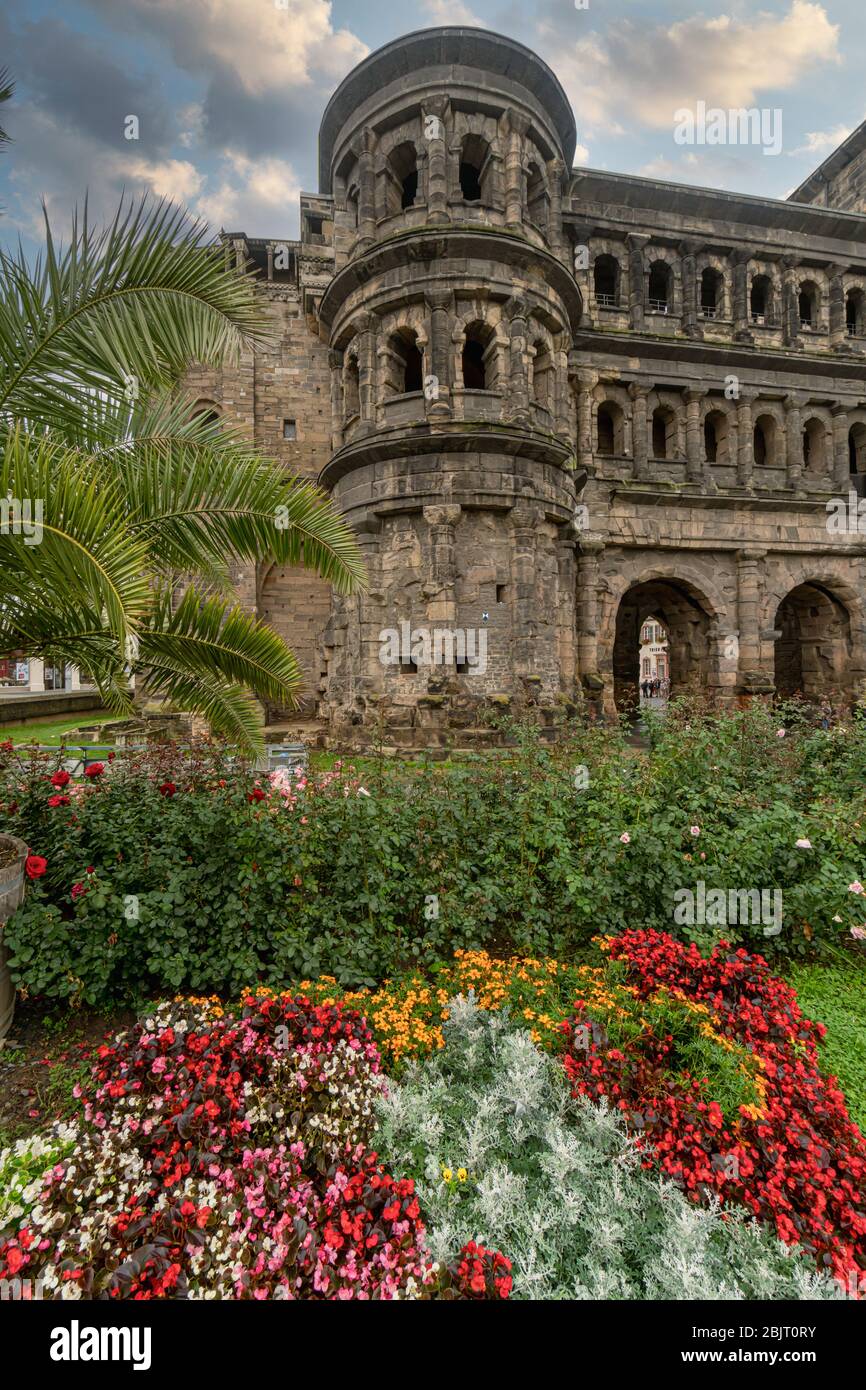 The Porta Nigra (Black Gate) in Trier city, Germany. It is a famous ...