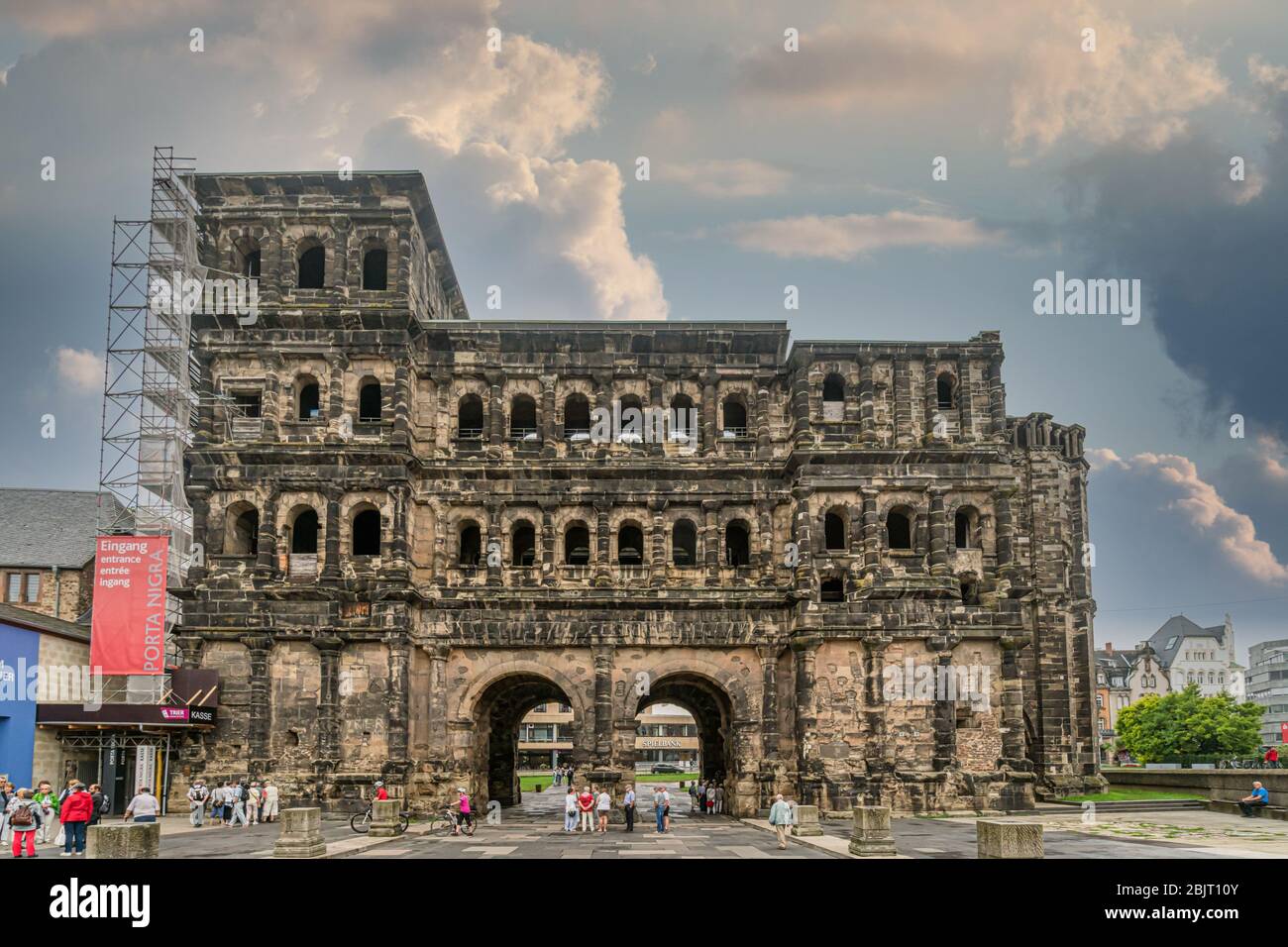 The Porta Nigra (Black Gate) in Trier city, Germany. It is a famous ...