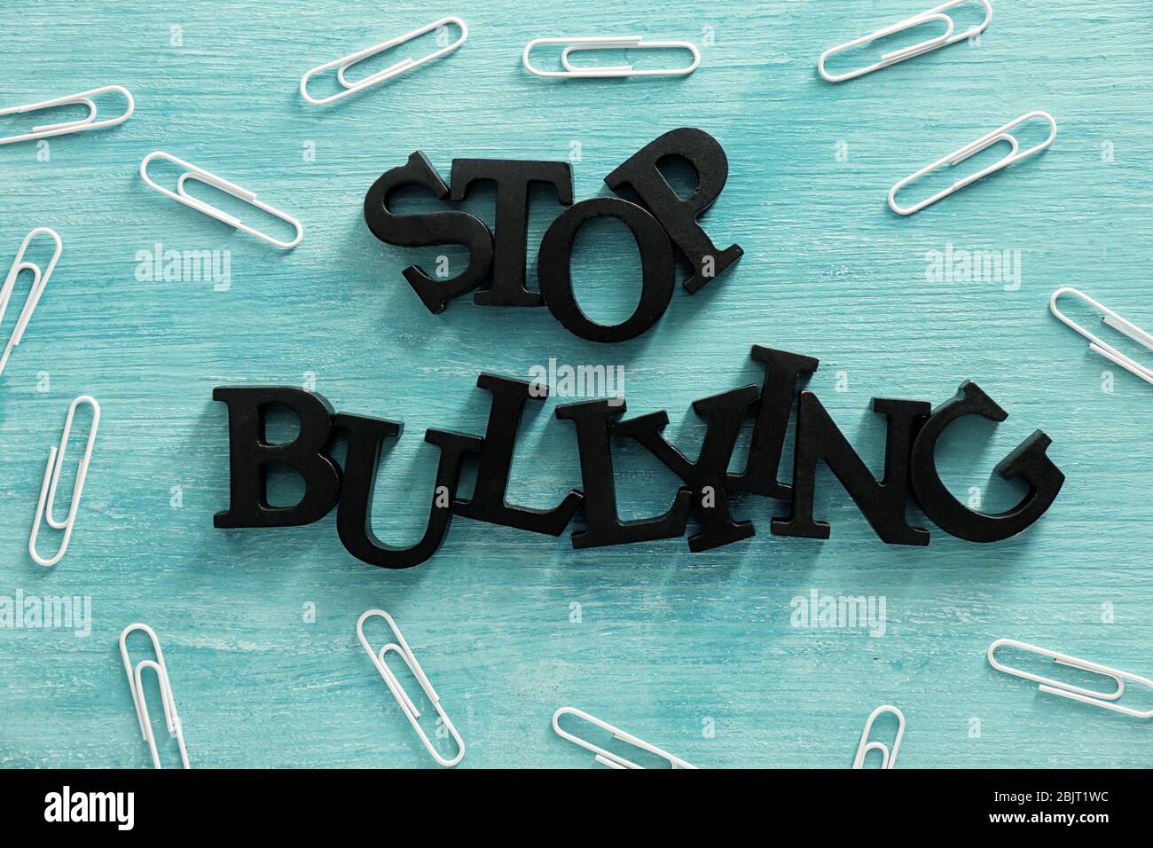 Text "Stop bullying" on color background Stock Photo - Alamy