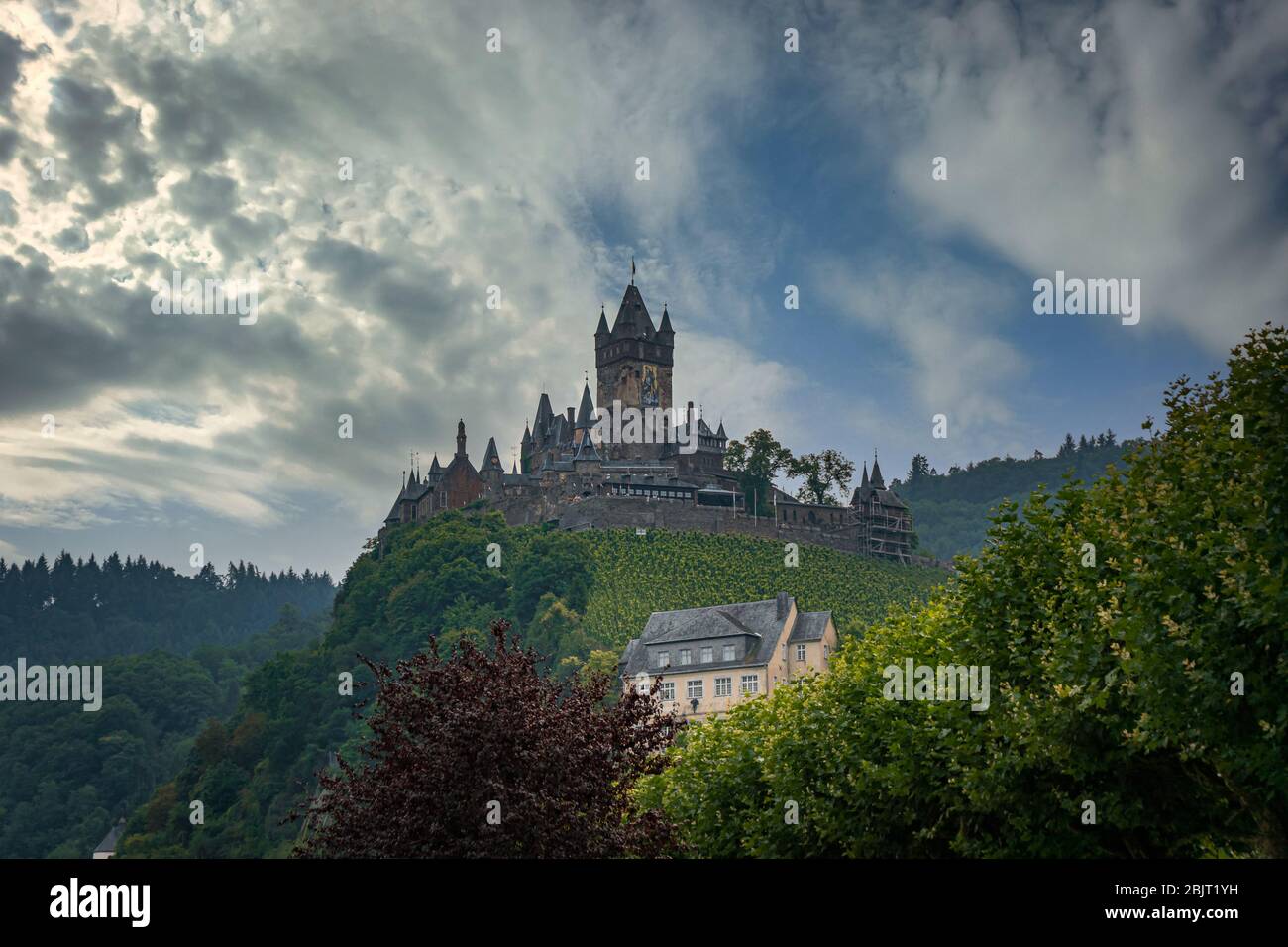 Castle Reichsburg sits above the medieval town of Cochem on the Mosel ...