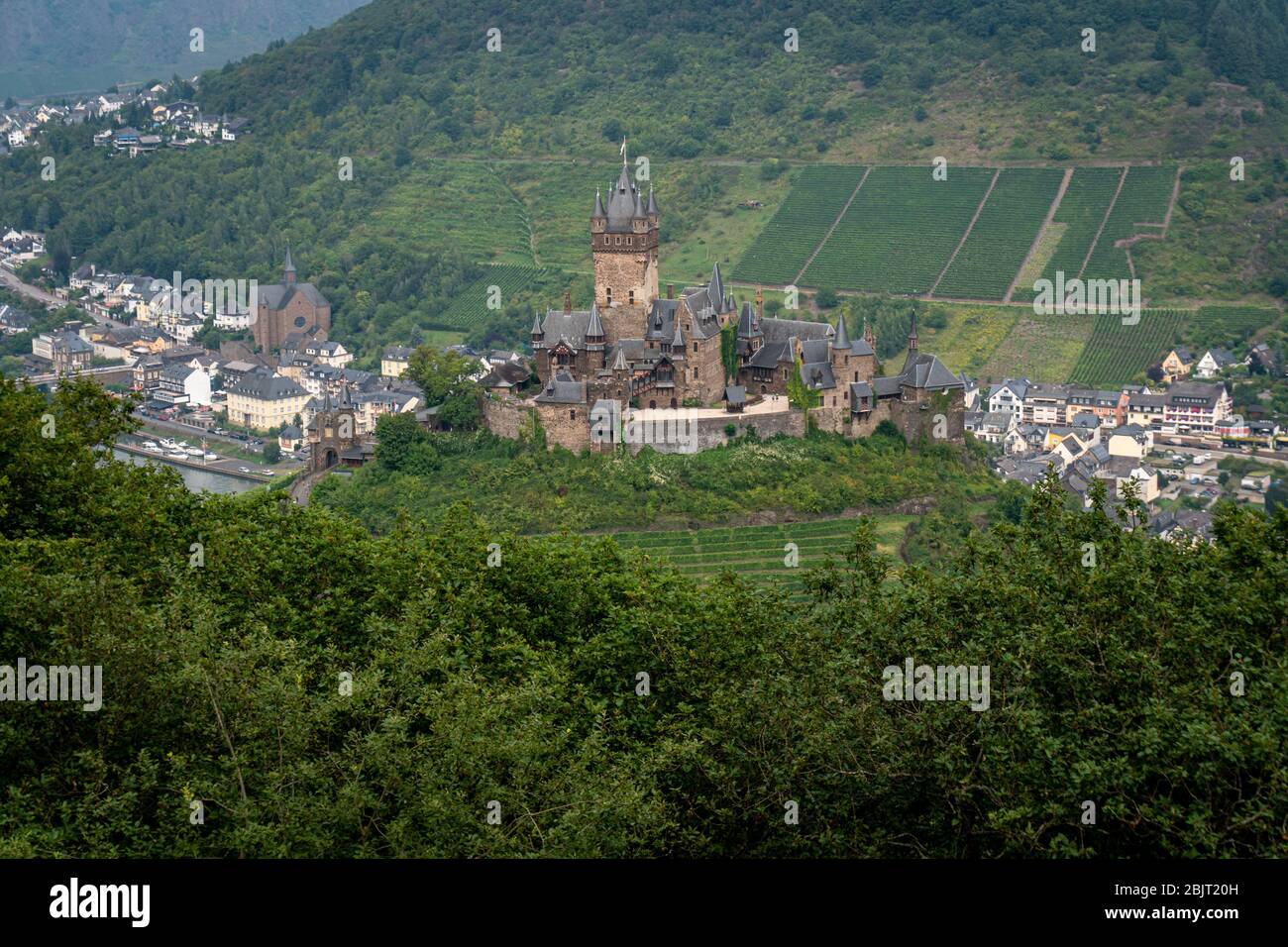 Castle Reichsburg sits above the medieval town of Cochem on the Mosel ...