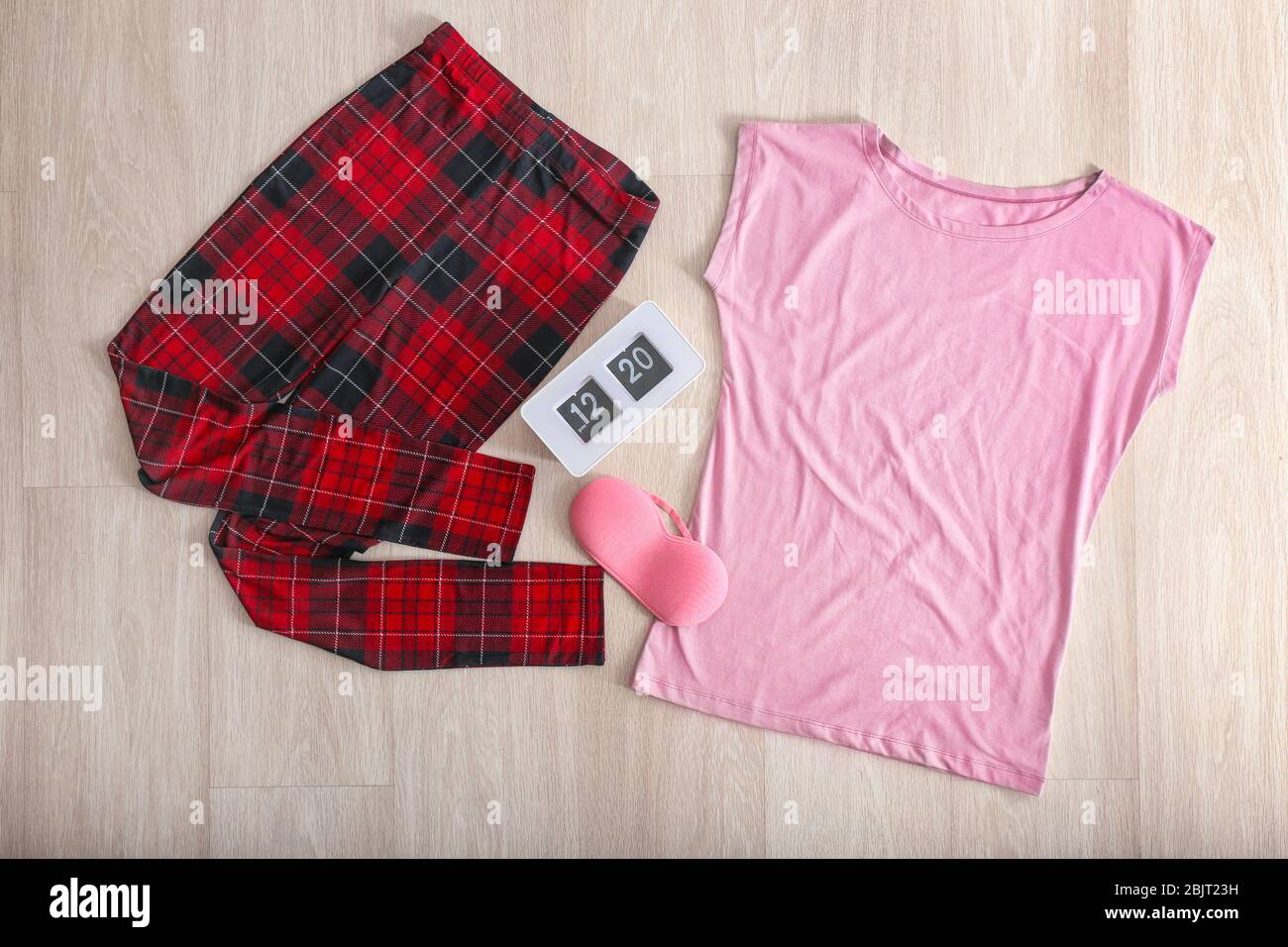 Set of stylish female clothes on light background, top view Stock Photo ...