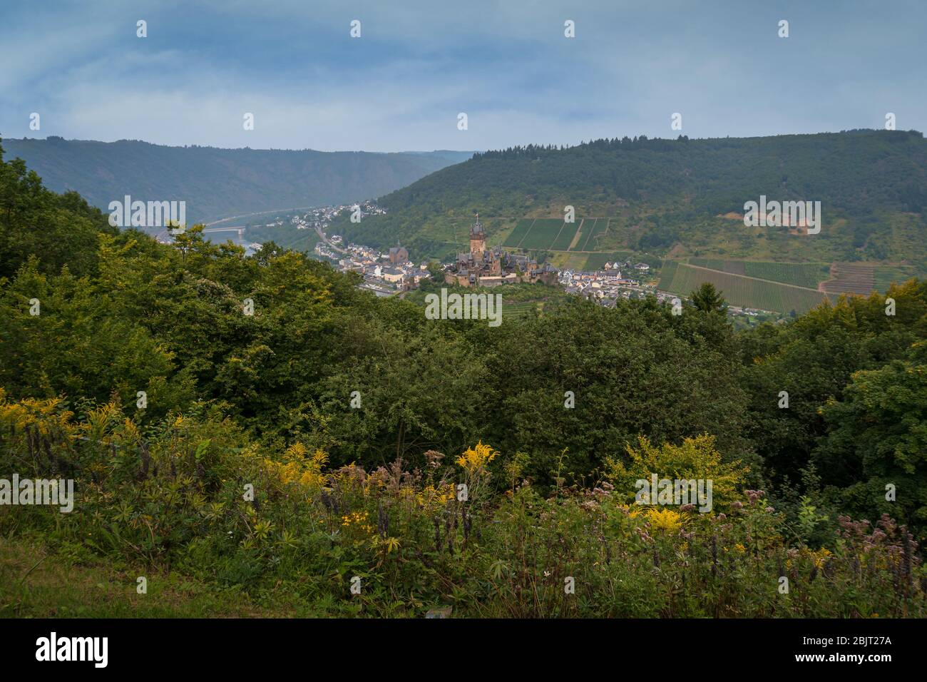 Castle Reichsburg sits above the medieval town of Cochem on the Mosel ...