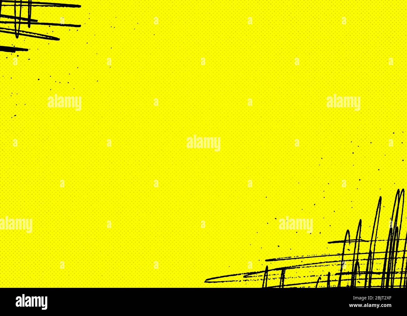 A vibrant yellow landscape retro design background with scribble ...