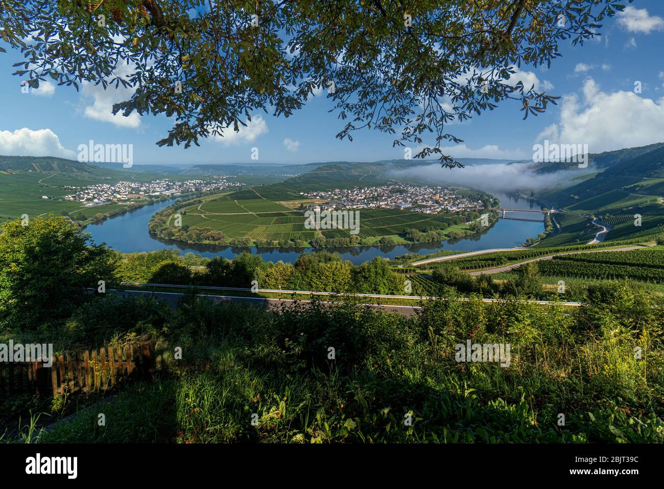 Loop of Moselle River with Calmont Hill and steep vineyard hill near ...