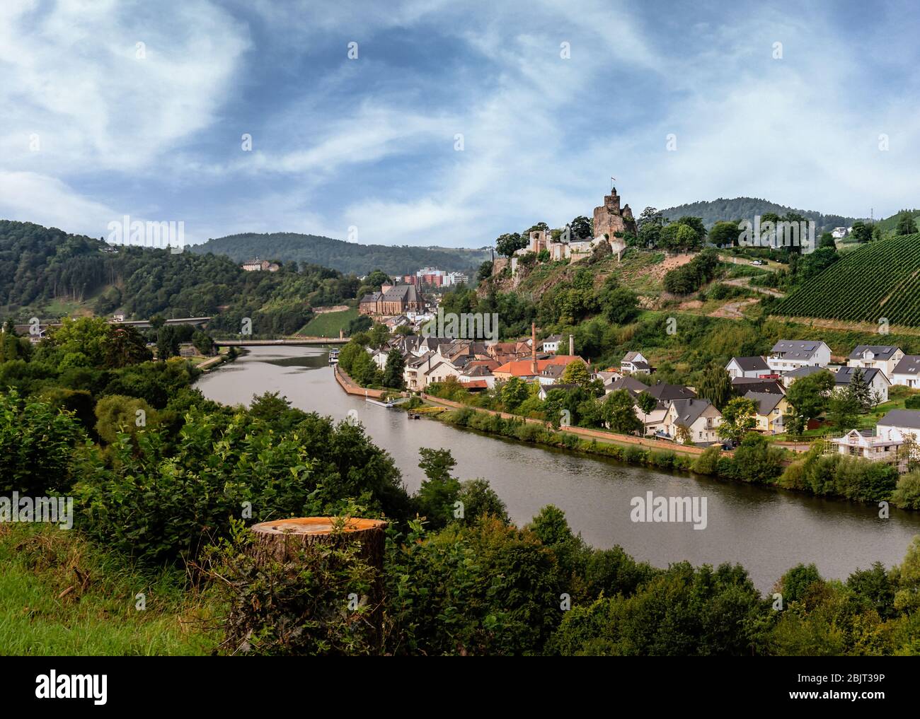 Saarburg at the borders of river Saar in Germany. Historic castle Stock Photo - Alamy