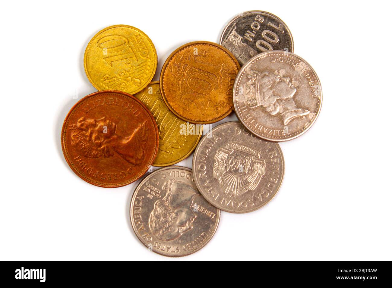coins of different countries of the world numismatics on a white ...
