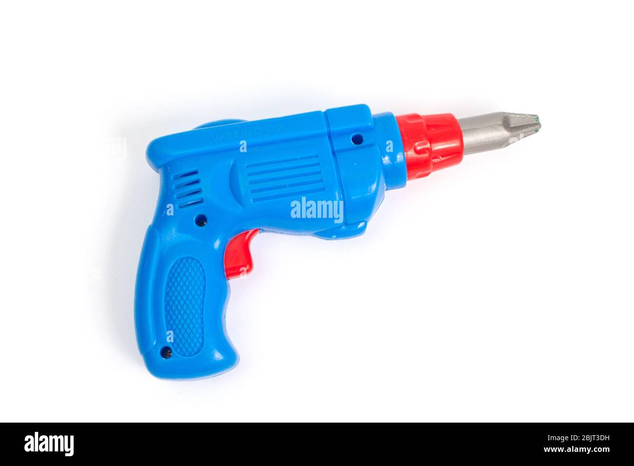 blue toy screwdriver on a white background isolate, top view Stock ...