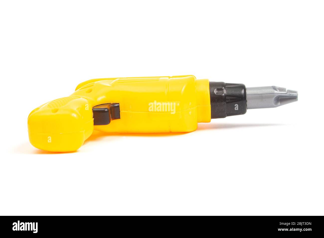 yellow toy screwdriver on a white background isolate, side view Stock ...