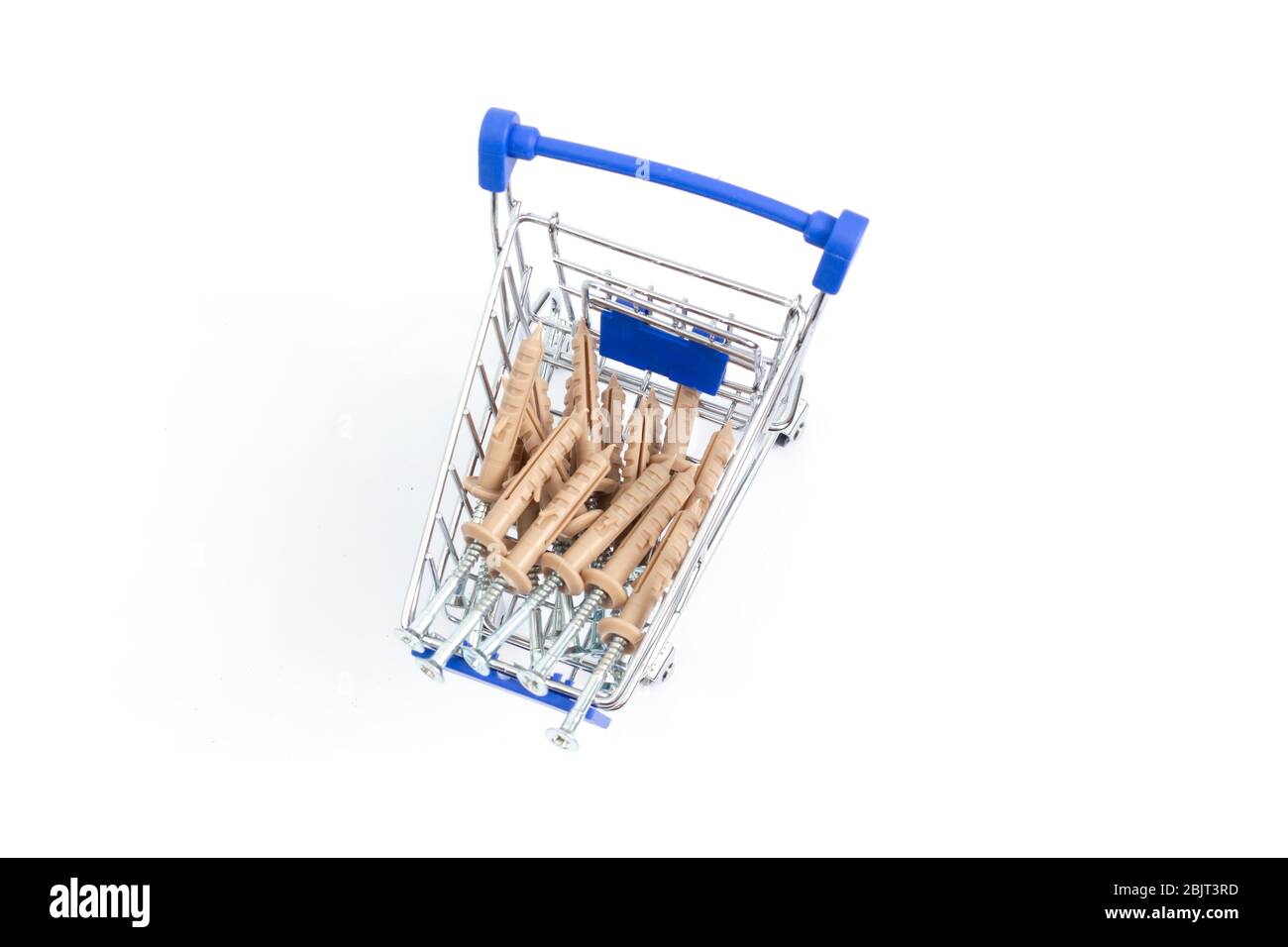 shopping cart with screws for the wall on a white background. isolate ...