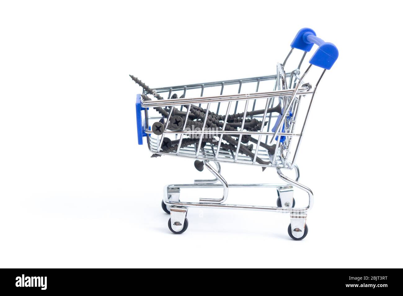 shopping cart with with dark wood screws on a white background. isolate ...
