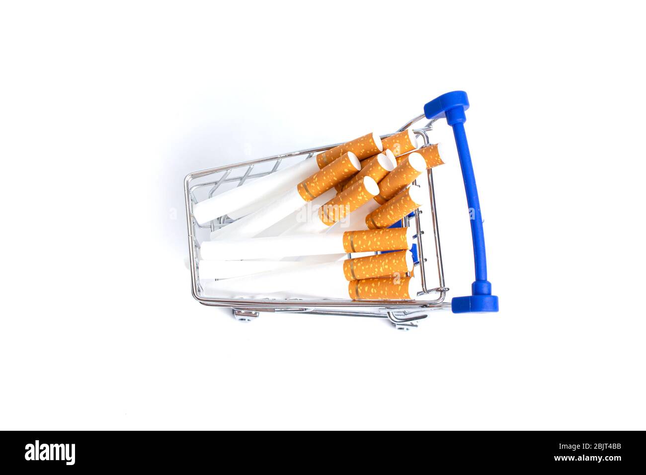 shopping cart lies a cigarette on a white background. isolate Stock ...