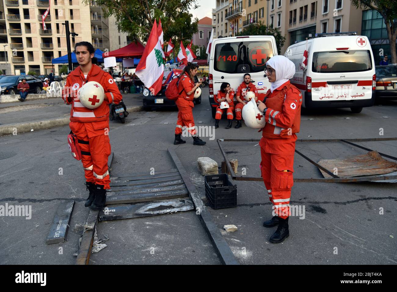 Lebanese Red Cross on duty during the October 2019 anti-government ...