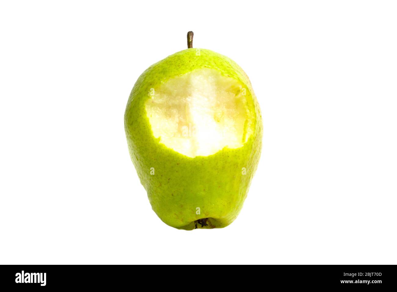 Bitten green pear on a white background. close up Stock Photo - Alamy