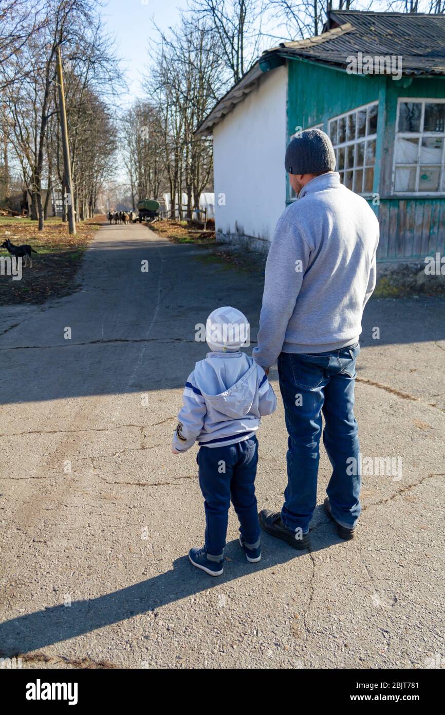 Father and son stand and look into the distance Stock Photo - Alamy