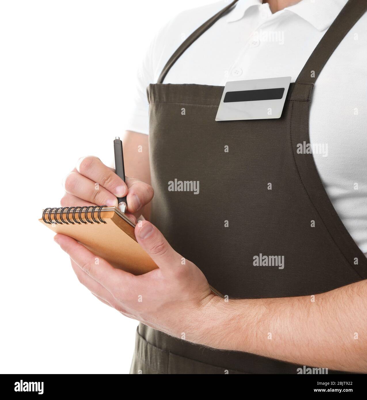 Waiter writing down order on white background Stock Photo - Alamy