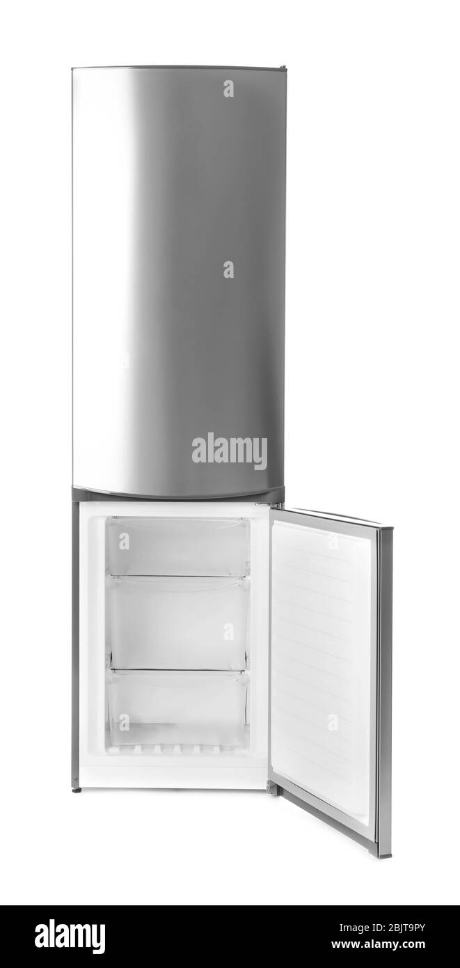 Modern refrigerator open icebox Black and White Stock Photos & Images ...