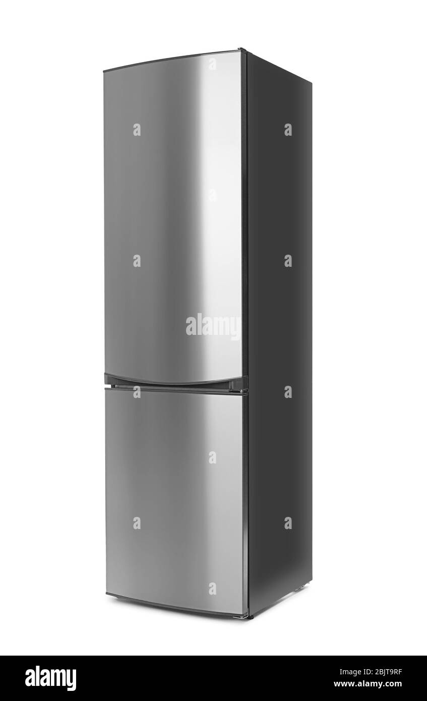 Modern refrigerator on white background Stock Photo - Alamy