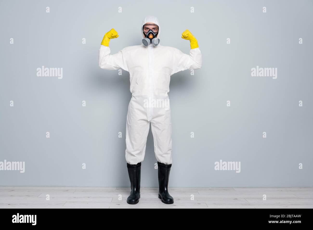 We save lives. Photo of disinfectant show strong biceps hands pandemic ...