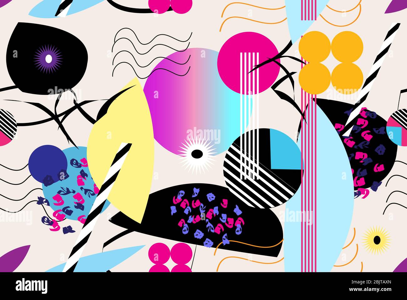 Seamless abstract pattern of different geometric objects and shapes ...