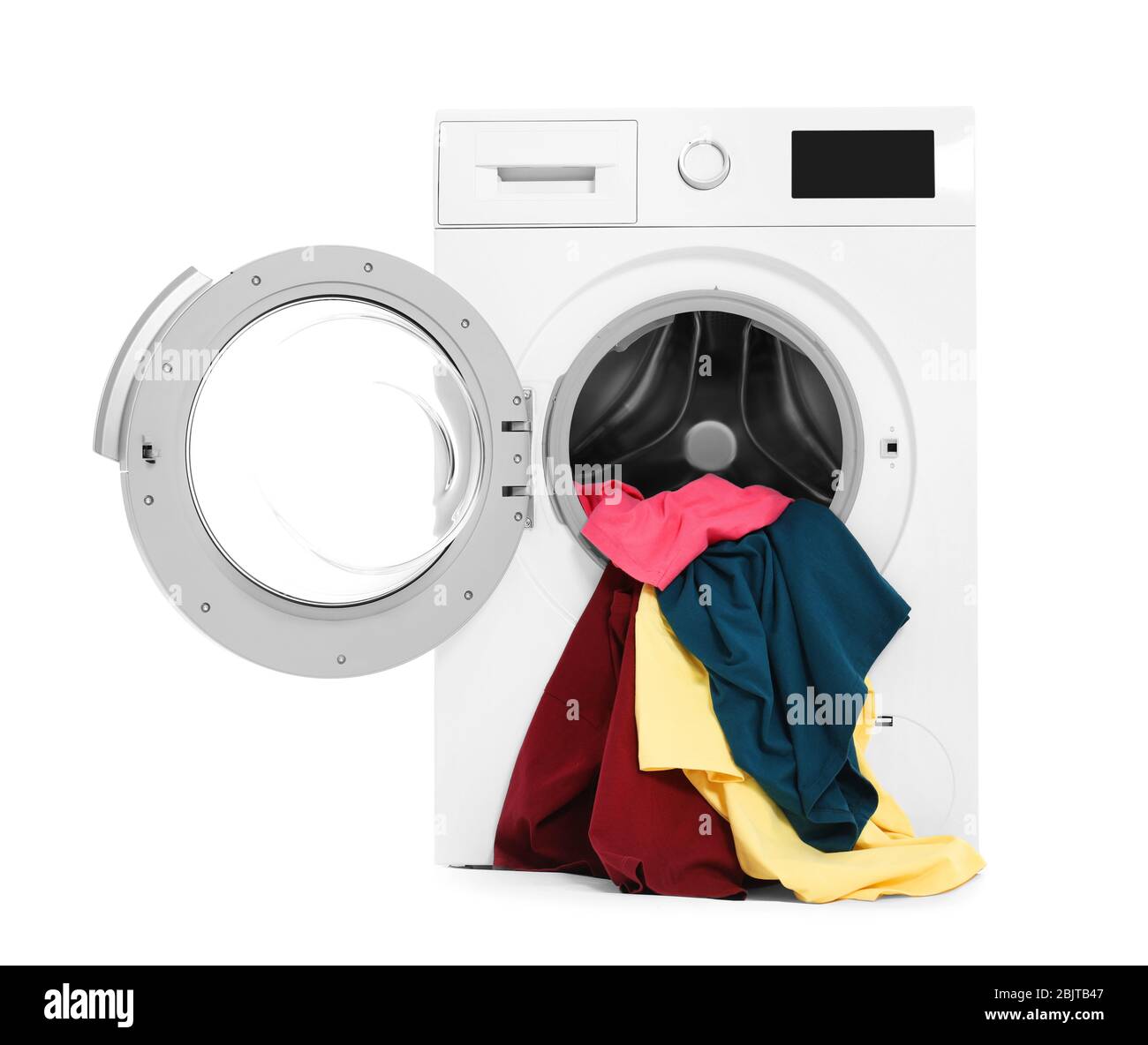 Laundry in washing machine on white background Stock Photo - Alamy