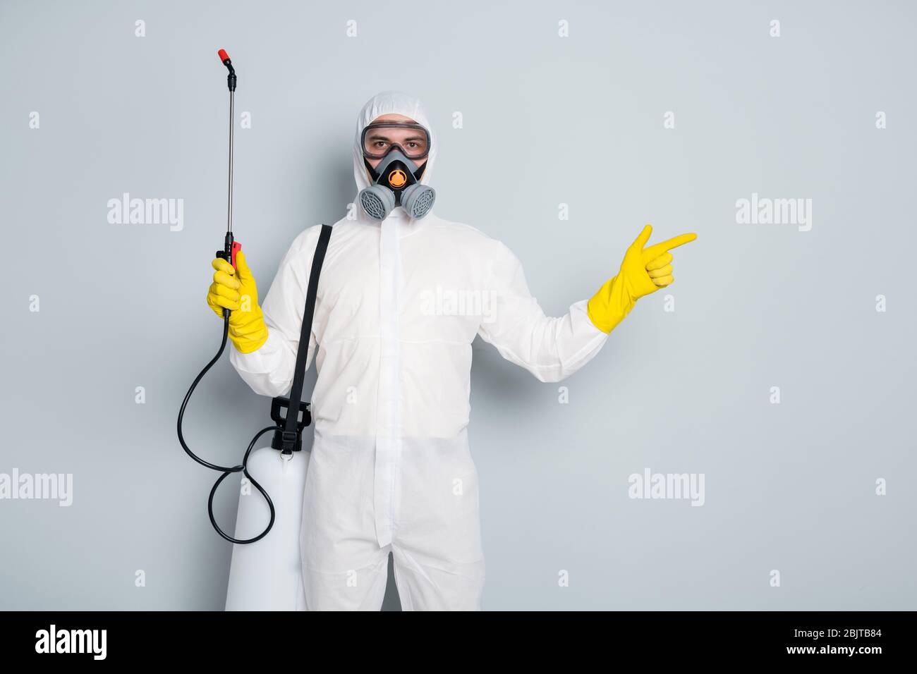 Way out is here. Photo of specialist disinfectant clean public places ...