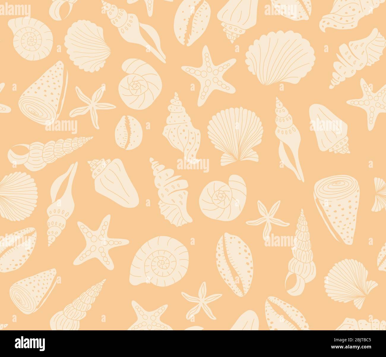 Seashells seamless vector pattern coral orange. Marine repeating ...