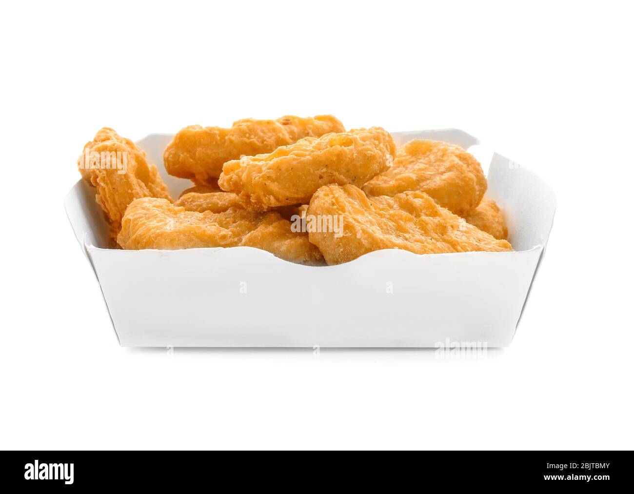 Box with tasty chicken nuggets on white background Stock Photo - Alamy