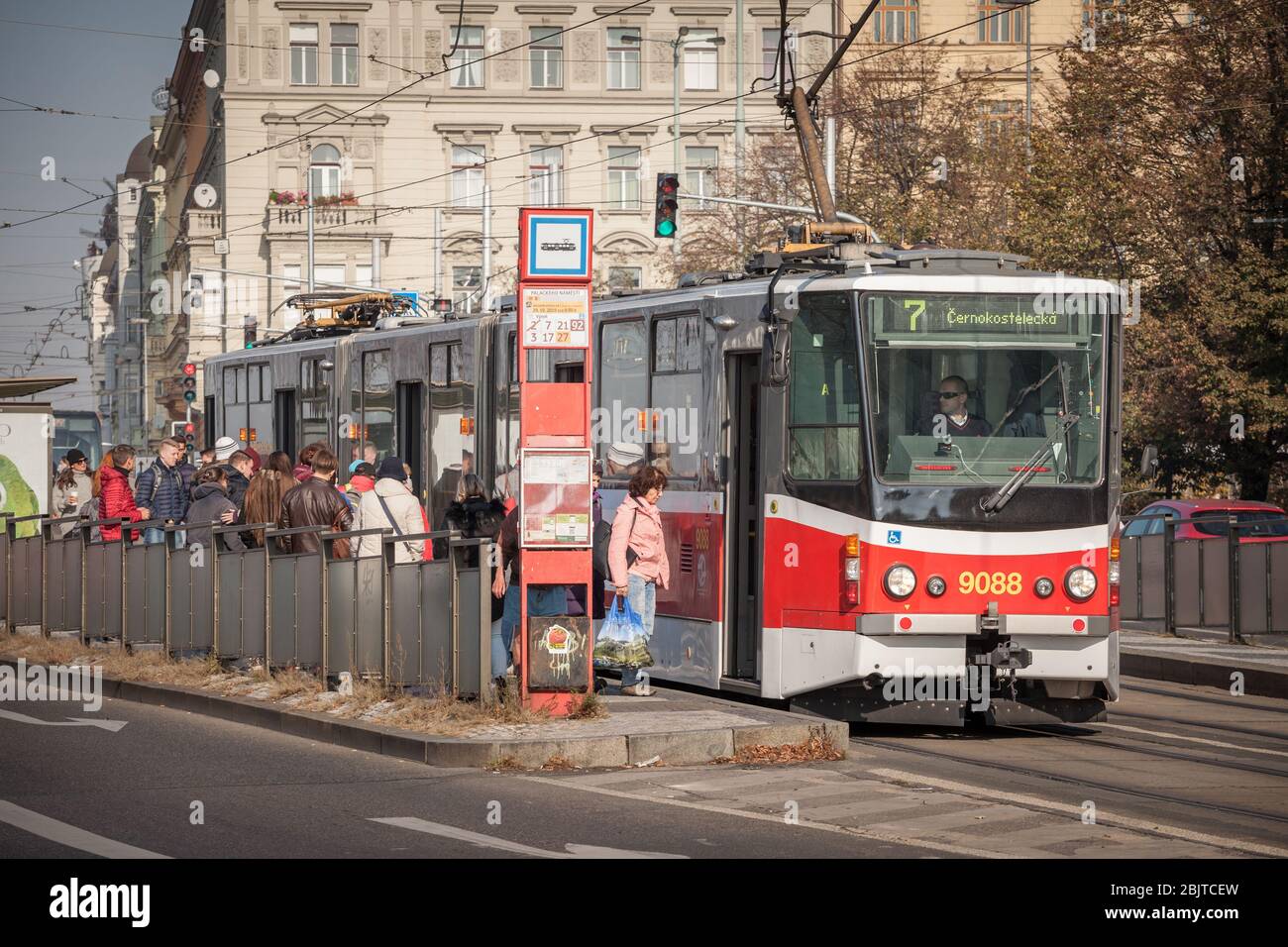 PRAGUE, CZECHIA - OCTOBER 31, 2019: Prague tram, or called Prazske ...