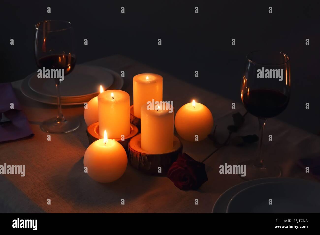 Dinner candles table love rose dark hi-res stock photography and images ...