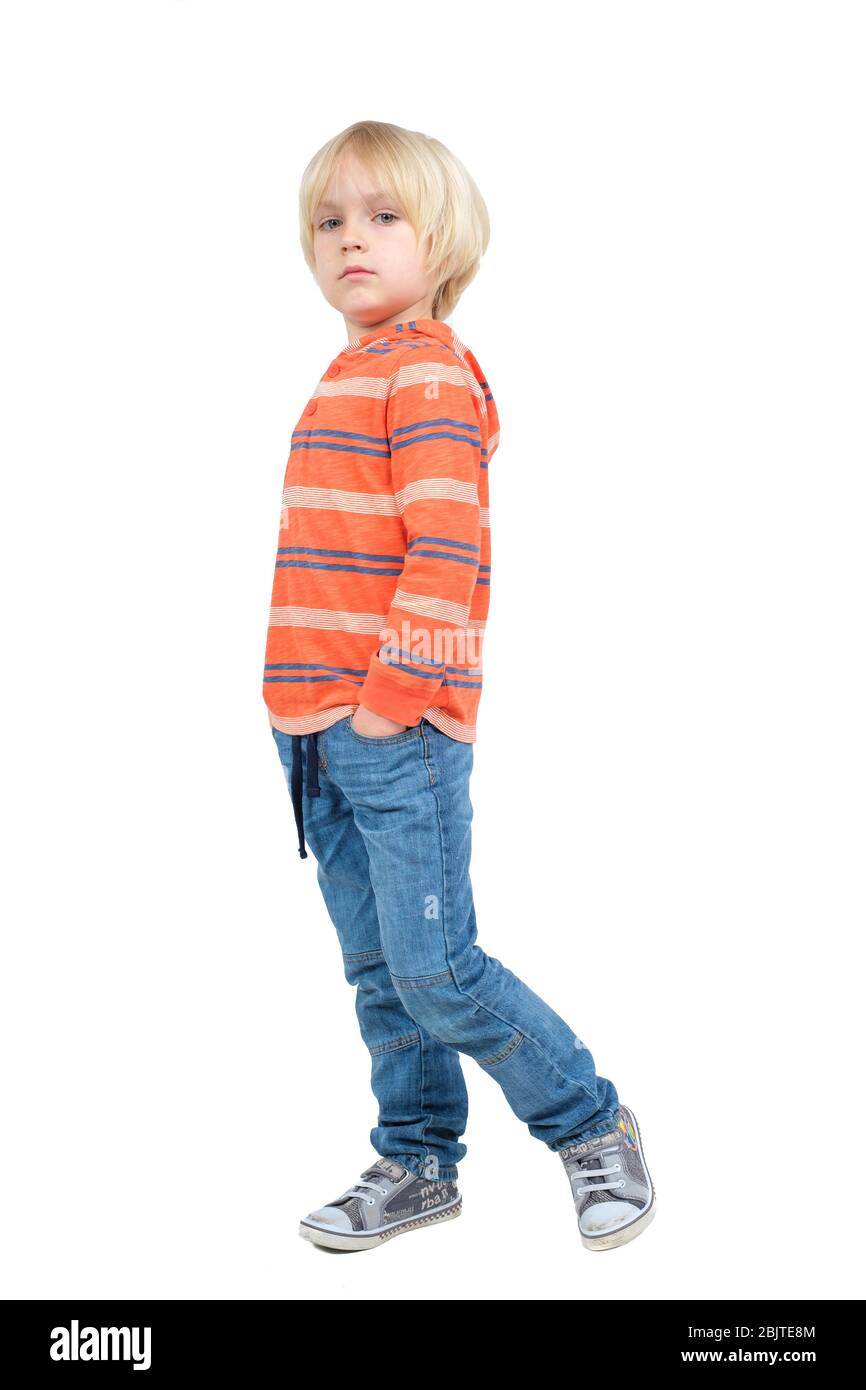 Full body boy fashion model posing in studio isolated on white Stock ...