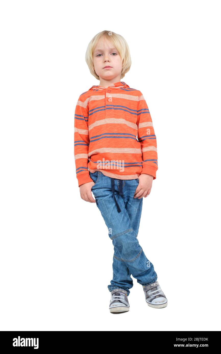 Full body boy fashion model posing in studio isolated on white Stock ...