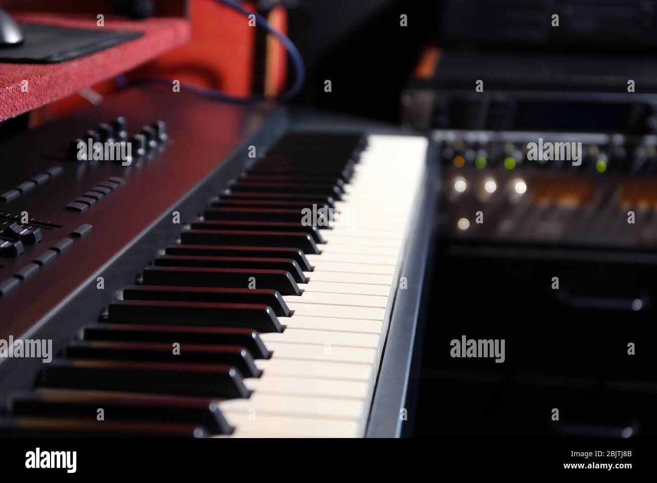 Modern synthesizer at radio station, closeup Stock Photo - Alamy